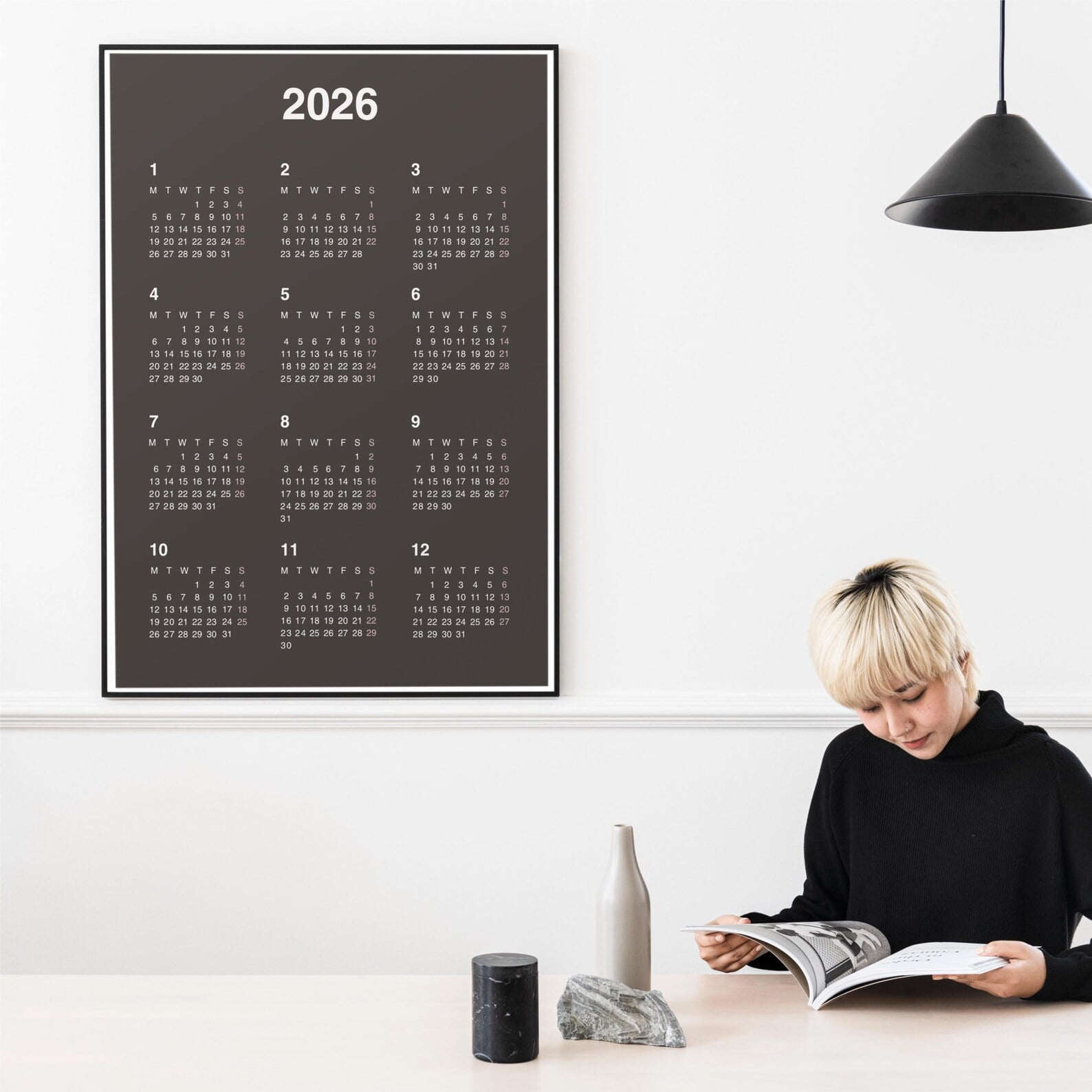 2026 Minimal Wall Calendar Poster, Modern Monthly Overview, Size 24x36 ...