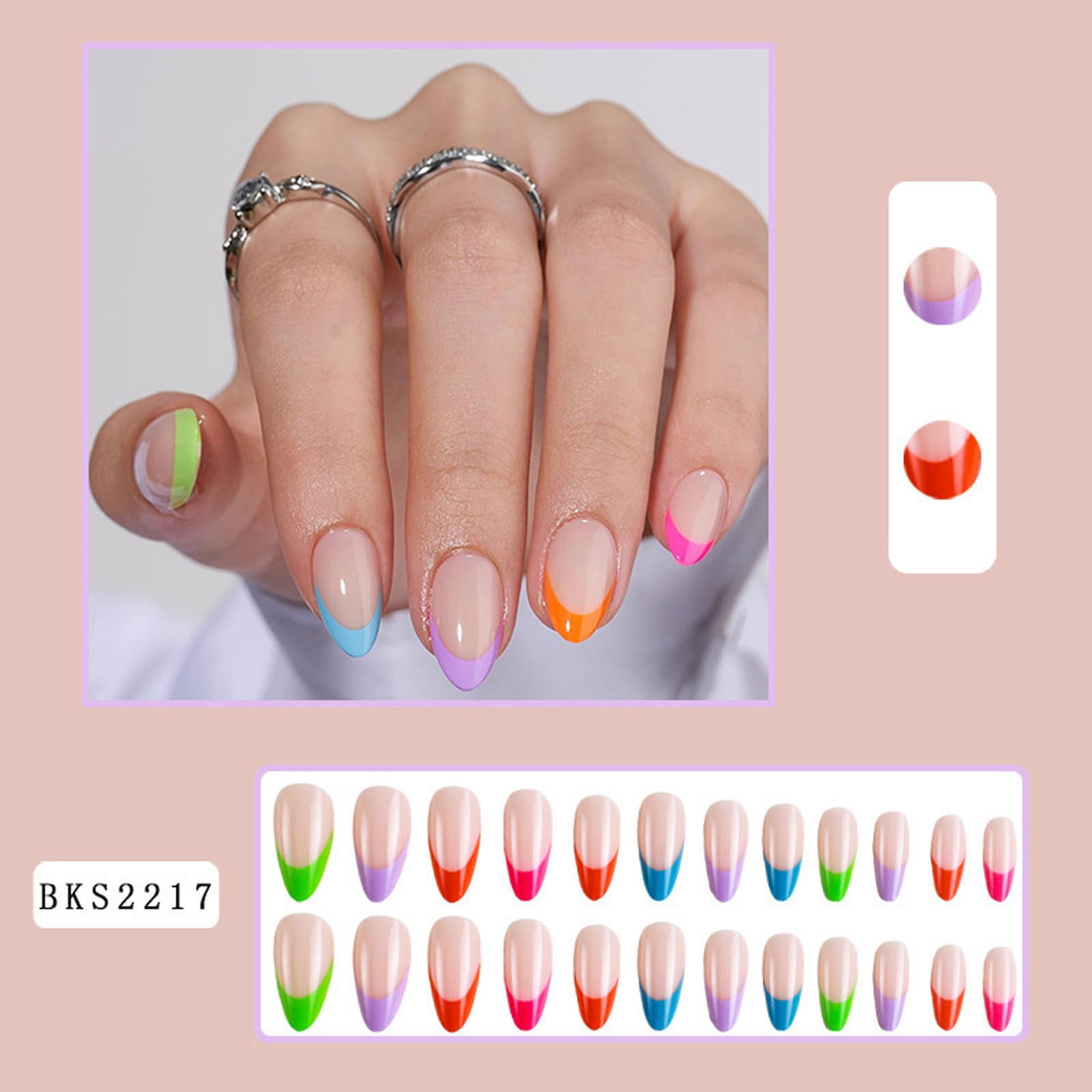 2026 Mixed Colour French Manicure Nail Art Wearable Nail Piecesed ...