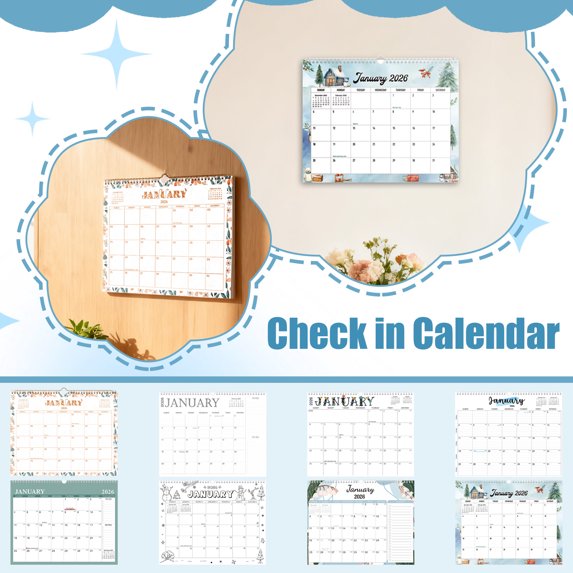 2026 Monthly Wall Calendar Large Grid Blocks with Notes Section Spiral ...