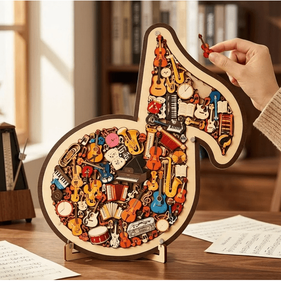 2026 Musical Note Instrument Jigsaw Puzzle Ornament, 3D Wooden Music ...