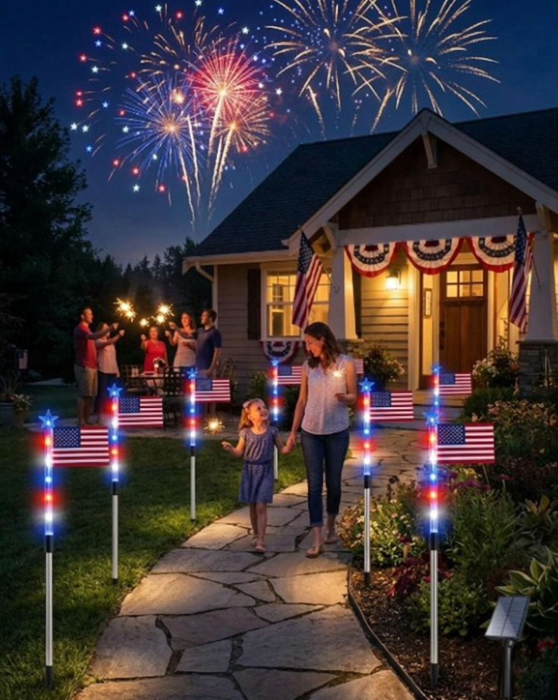 2026 NEW 8 Piece Solar US Flag Light Set, American Flags Pole Pathway ...