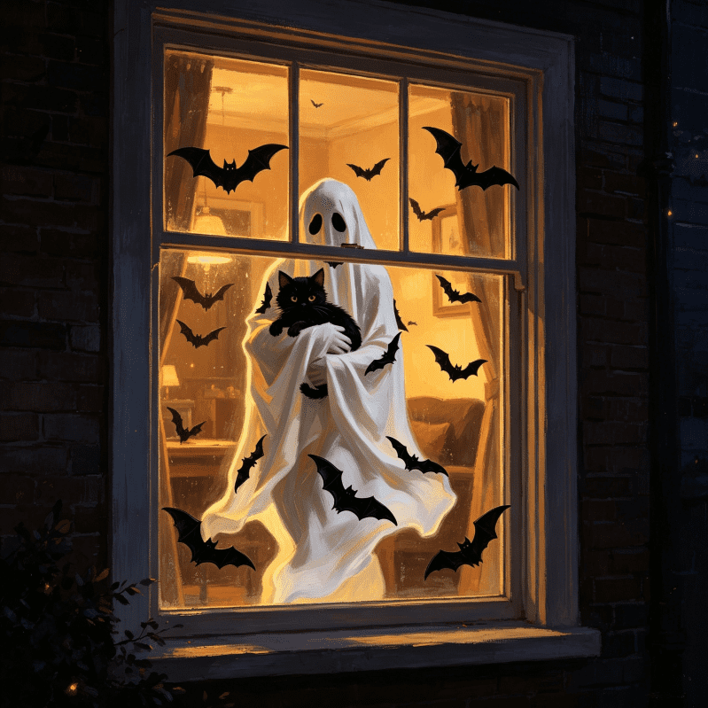 2026 NEW Extra Large Halloween Window Clings Ghosts Holding Candle ...