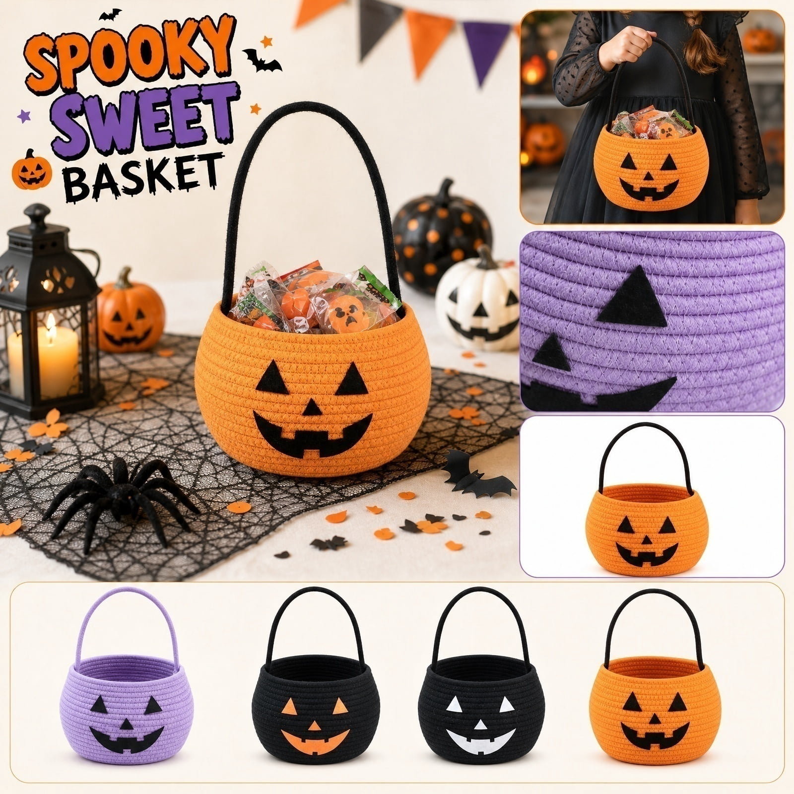 2026 NEW Halloween Pumpkin Trick-or-Treat Basket, 6.29 Inch Crochet ...