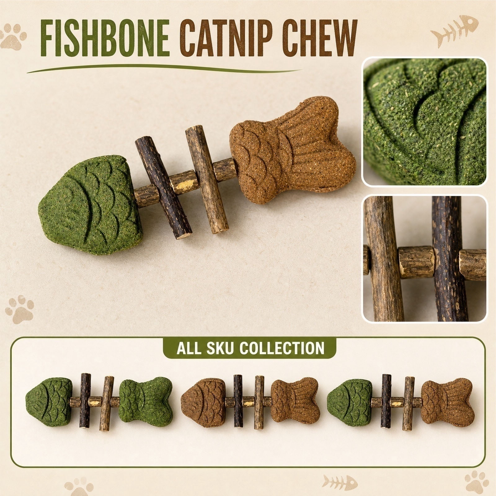 2026 Natural Fishbone Cat Dental Toy with Catnip and Silvervine ...