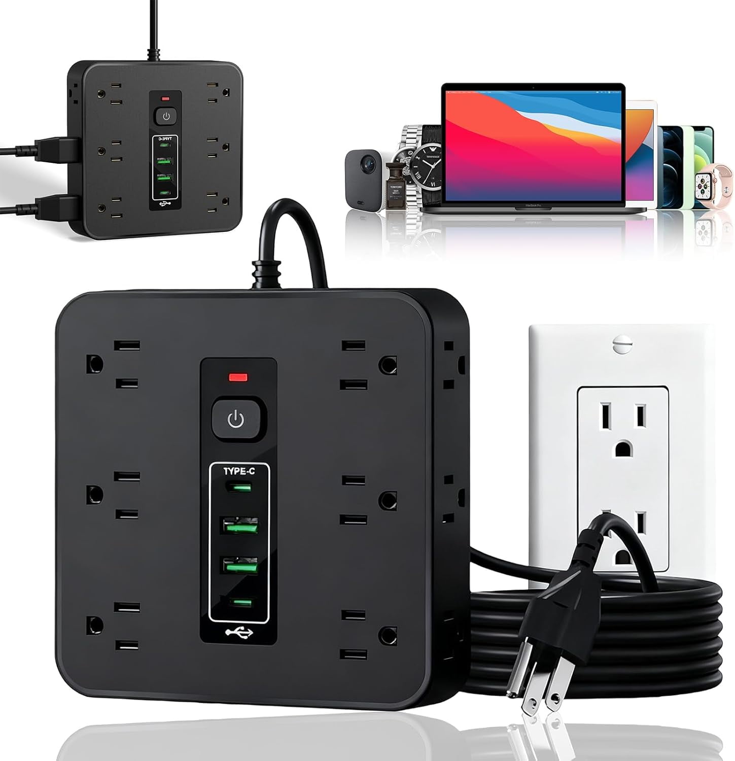 2026 New 16 in 1 Power Strip Surge Protector, Versatile Flat Plug ...