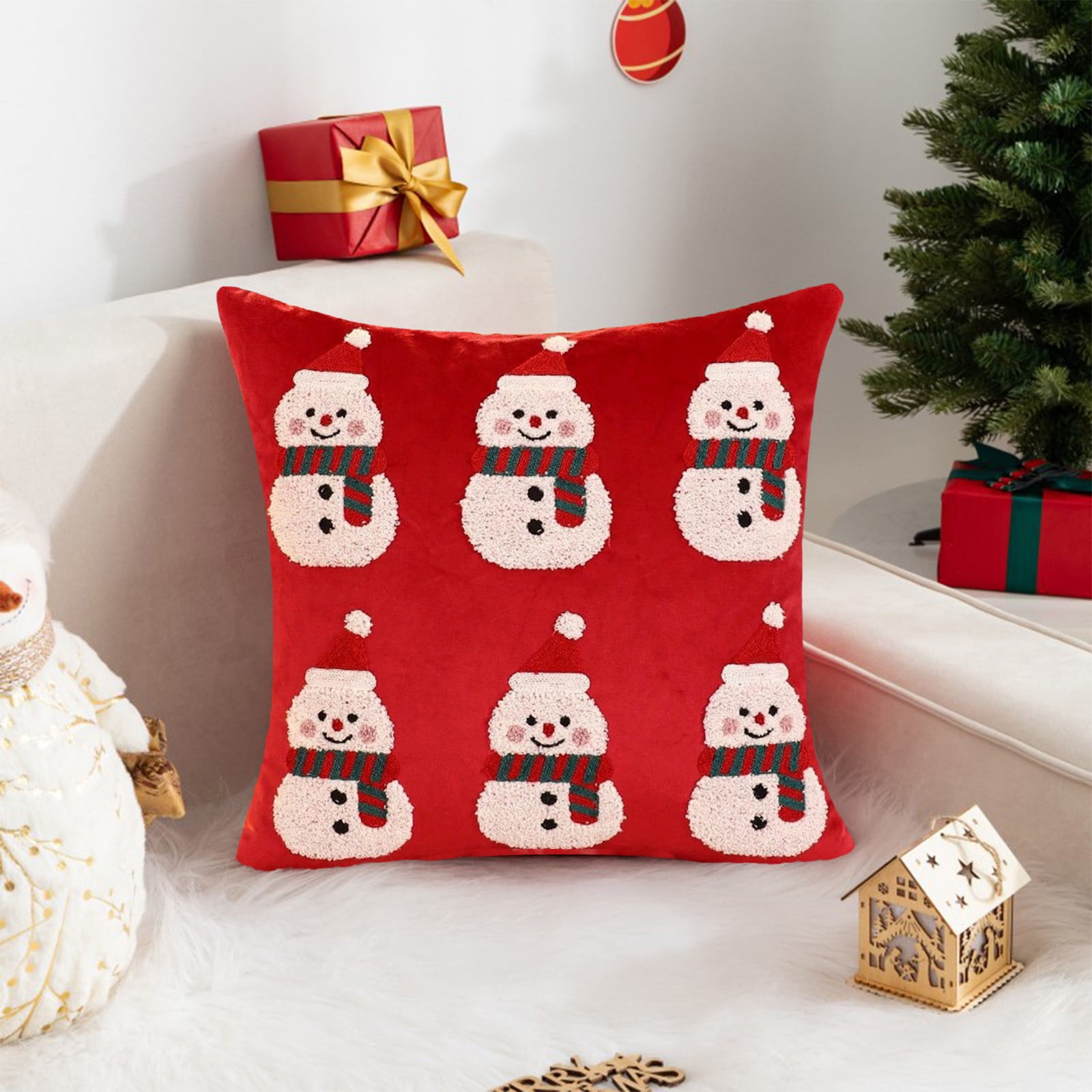 2026 New 18x18 in cottons embroidered Christmas pillow cover for winter ...