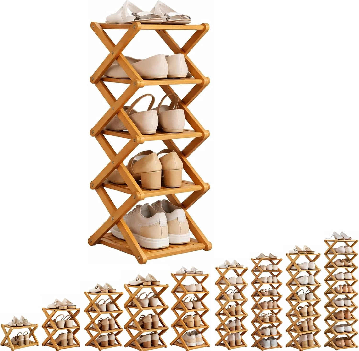 2026 New 2/3/4/5/6/7/8/9/10 Tier Bamboo Shoe Rack, No-Assembly Vertical ...