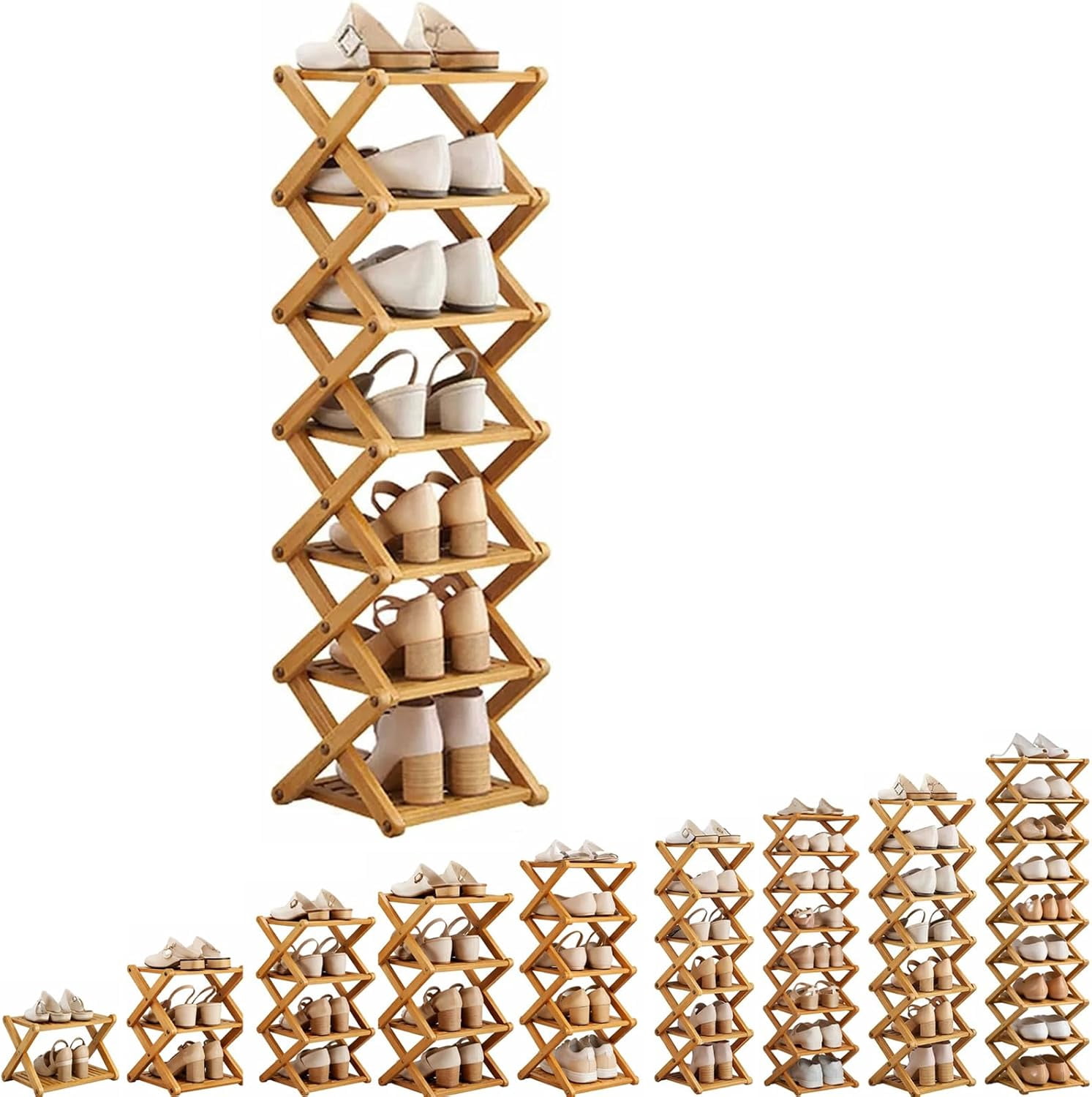 2026 New 2/3/4/5/6/7/8/9/10 Tier Bamboo Shoe Rack, No-Assembly Vertical ...