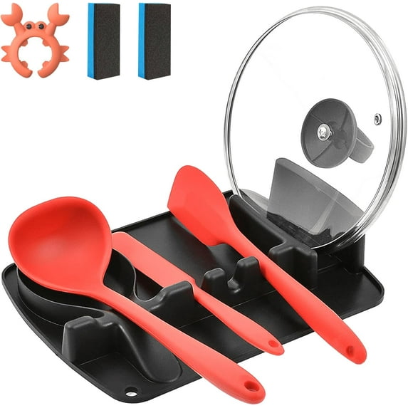 2026 New 2-in-1 Silicone Utensil Rest with Drip Pad,Spoons Rest,Heat ...