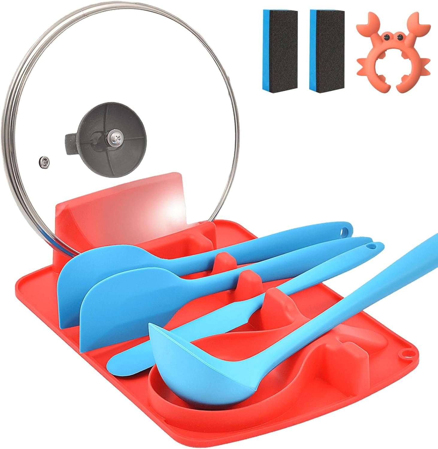 2026 New 2-in-1 Silicone Utensil Rest with Drip Pad,Spoons Rest,Heat ...