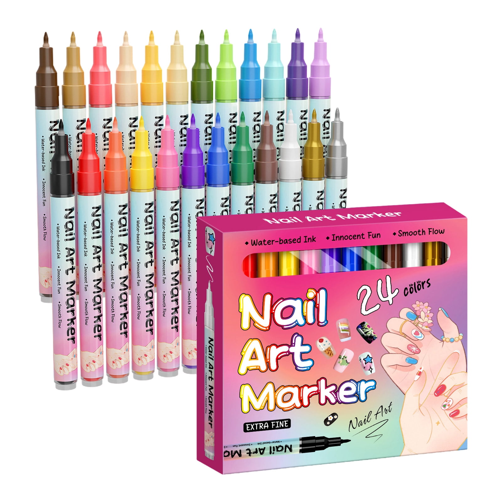 2026 New 24 Colors Nail Art Pens Set, 3d Nail Polish Pens Graffiti ...