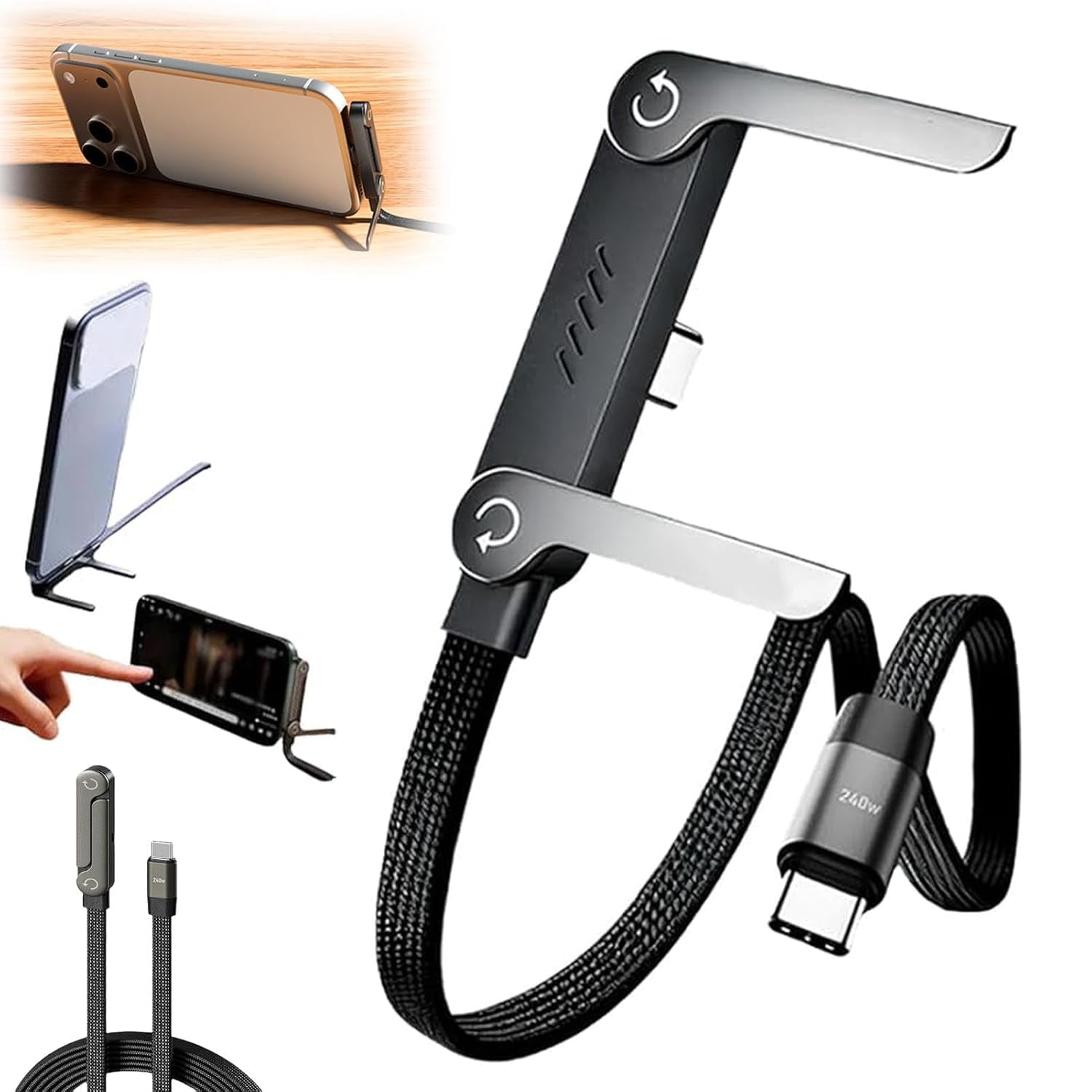 2026 New 240w Fast Charge Cable with Built-in Phone Stand, 2-in-1 ...