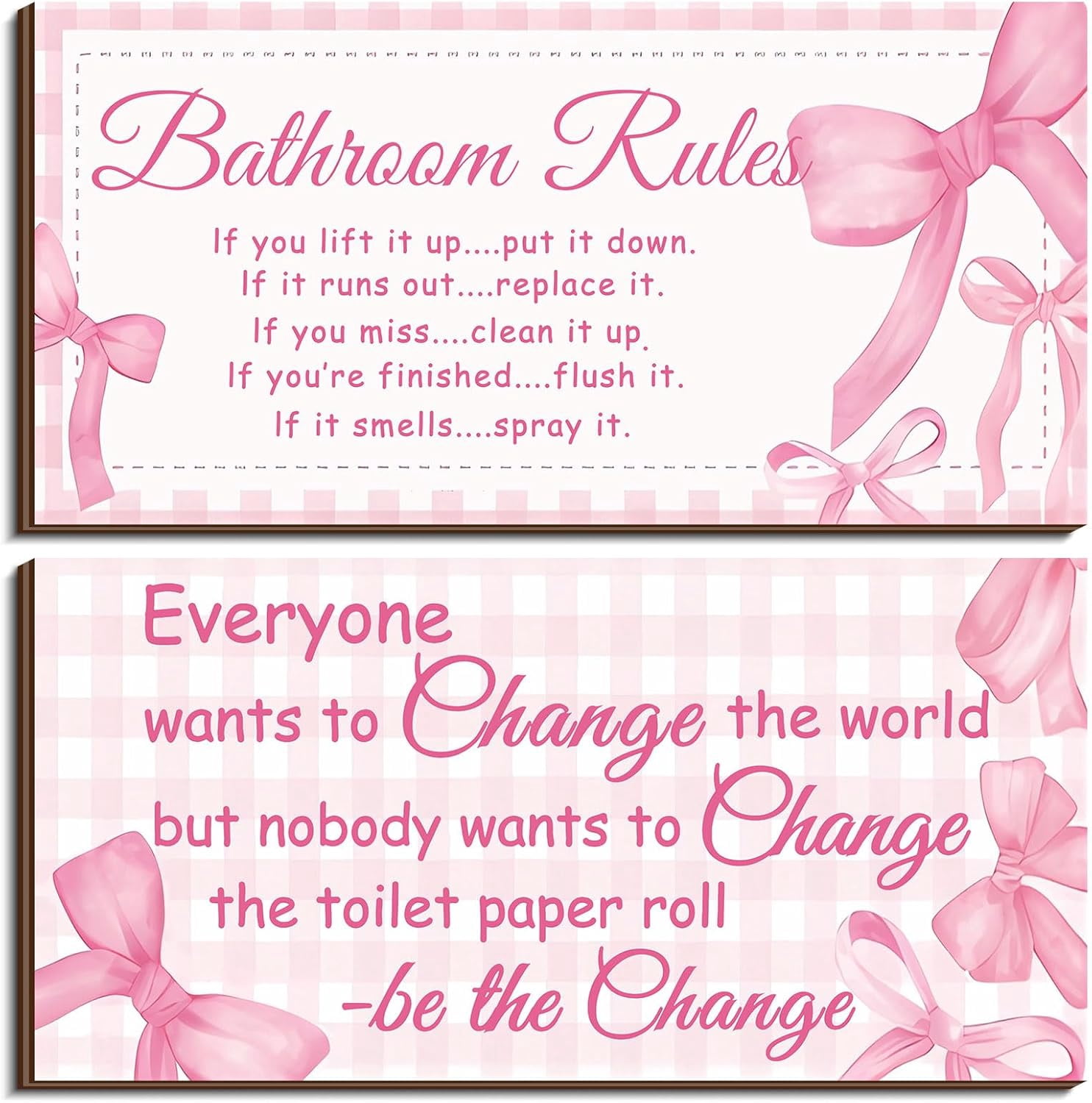 2026 New 2Pcs Pink Bow Style Wooden Signs, 12x6 Inch Rustic Farmhouse ...