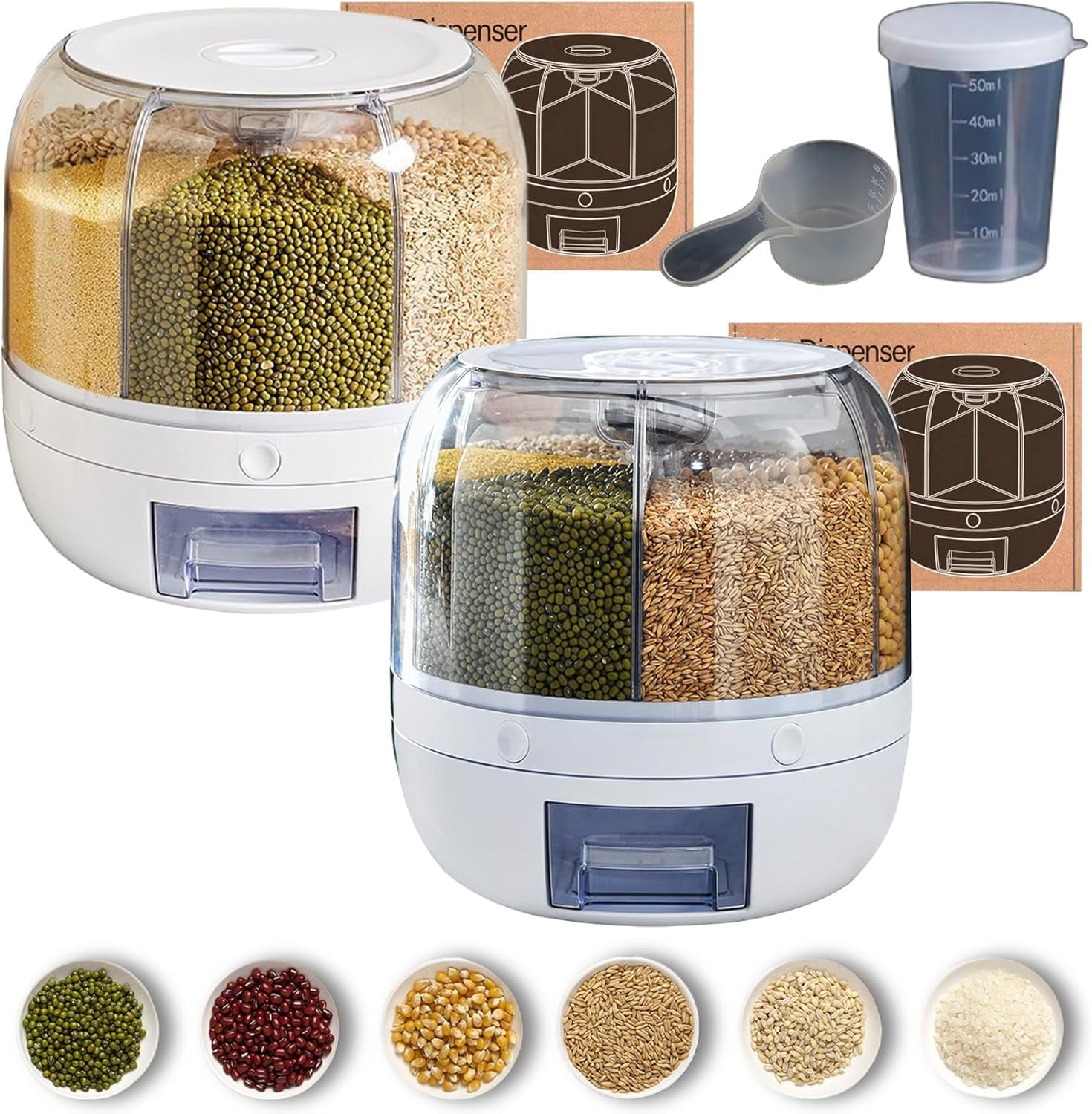 2026 New 3.5L Moisture Proof Grain Dispenser with Lid, 6 Grids Rice ...