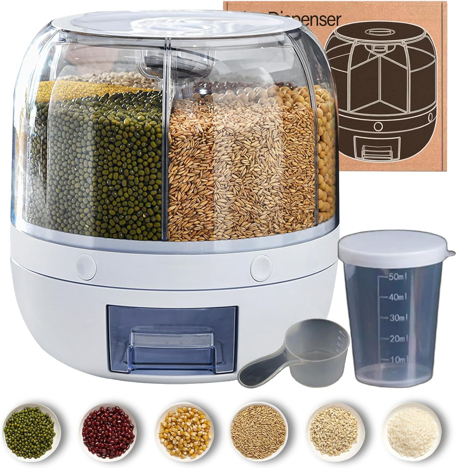 2026 New 3.5L Moisture Proof Grain Dispenser with Lid, 6 Grids Rice ...