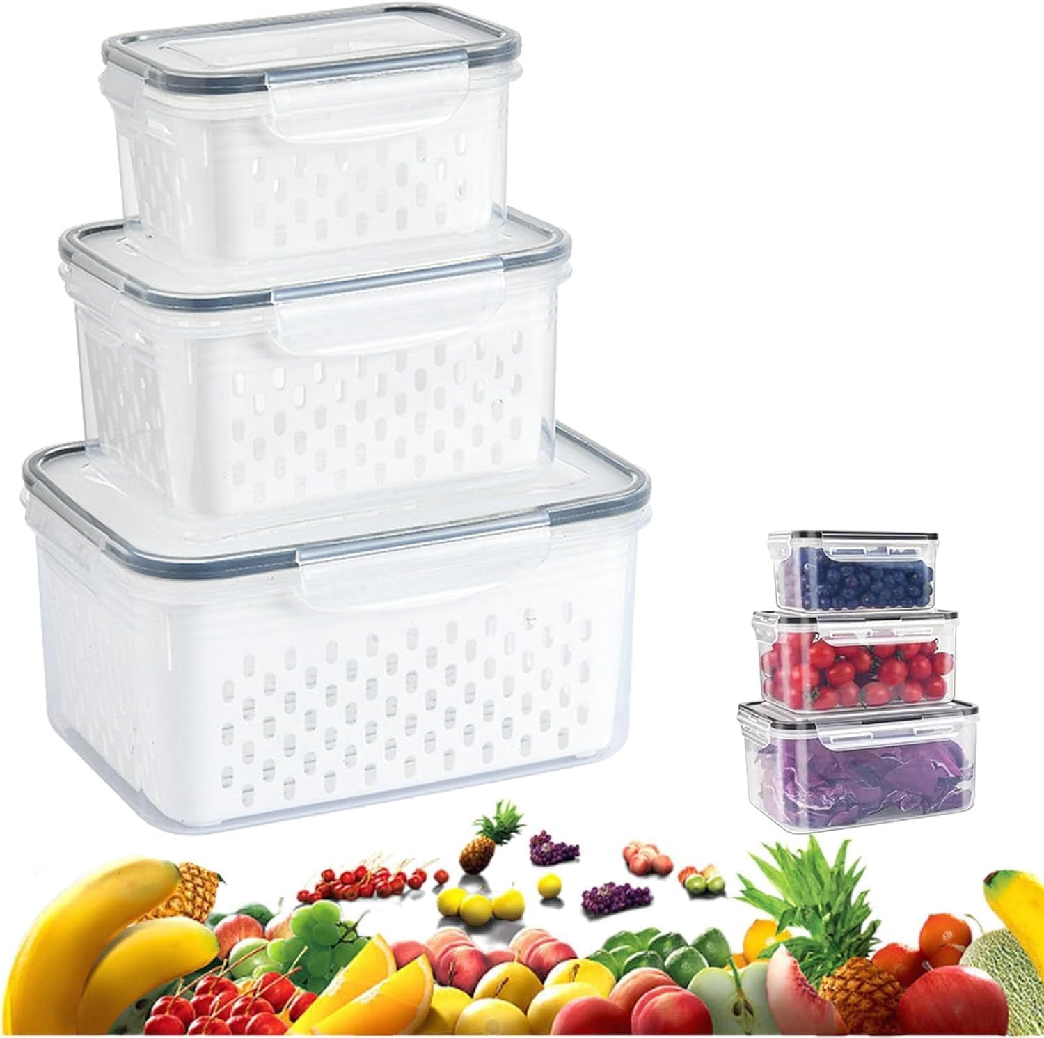 2026 New 3 Pcs Large Fruit Storage Containers for Fridge with Removable ...