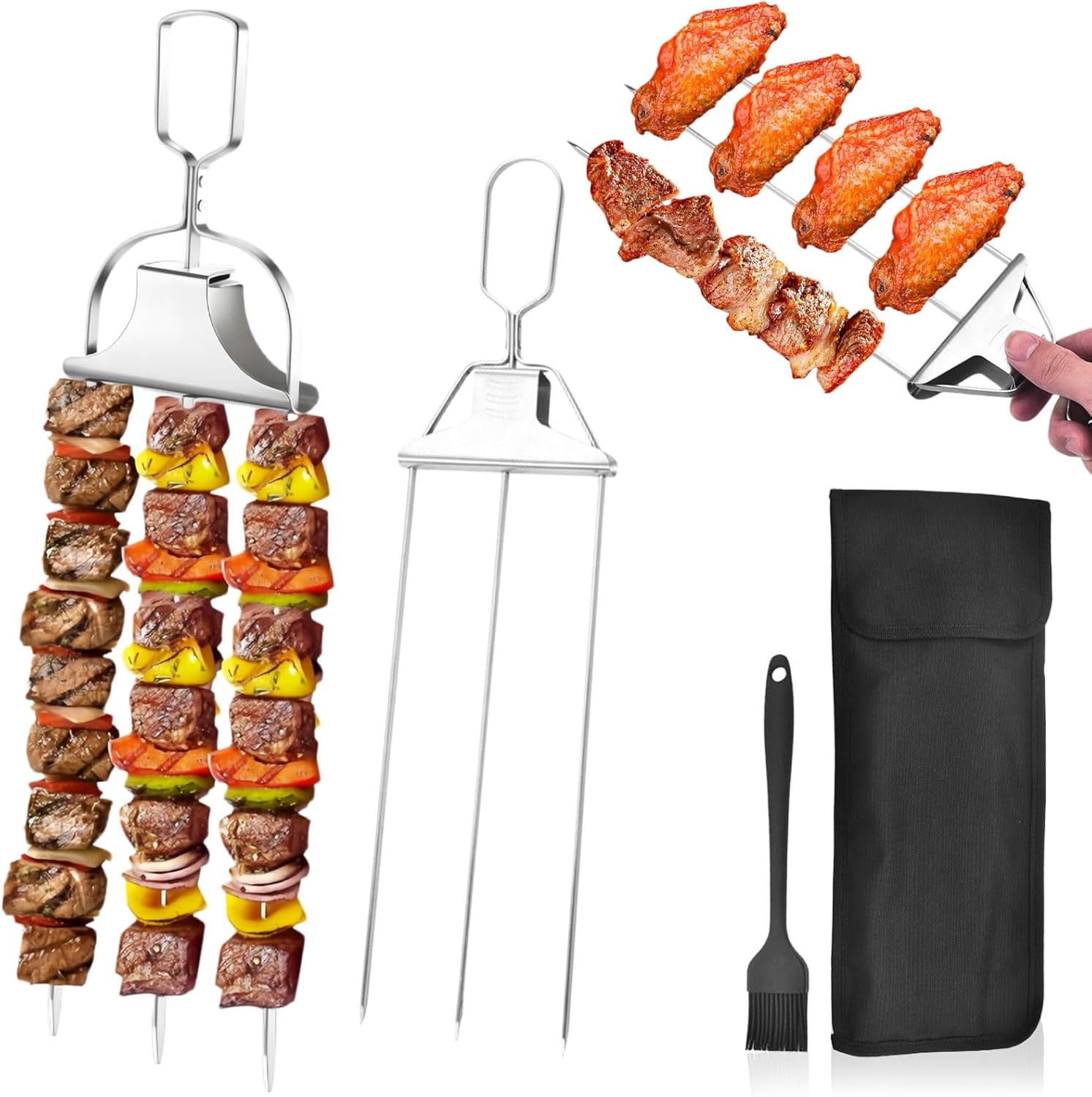 2026 New 3-Way Grill Skewers, Kabob Sticks, Stainless Steel Grill ...