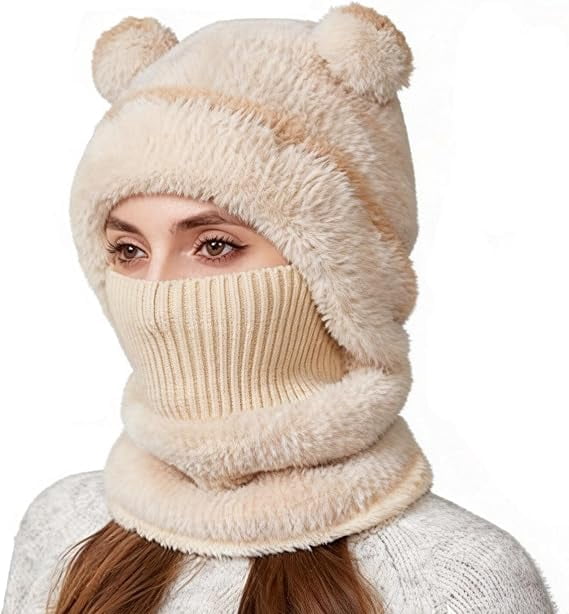 2026 New 3-in-1 Bear Mask Cap, Bear Ski Mask | Fleece Beanie with Built ...