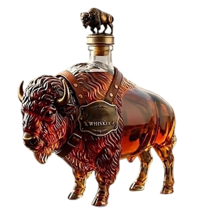 2026 New 3D 11.16oz Buffalo Figurine Glass Liquor Bottle with Deluxe ...