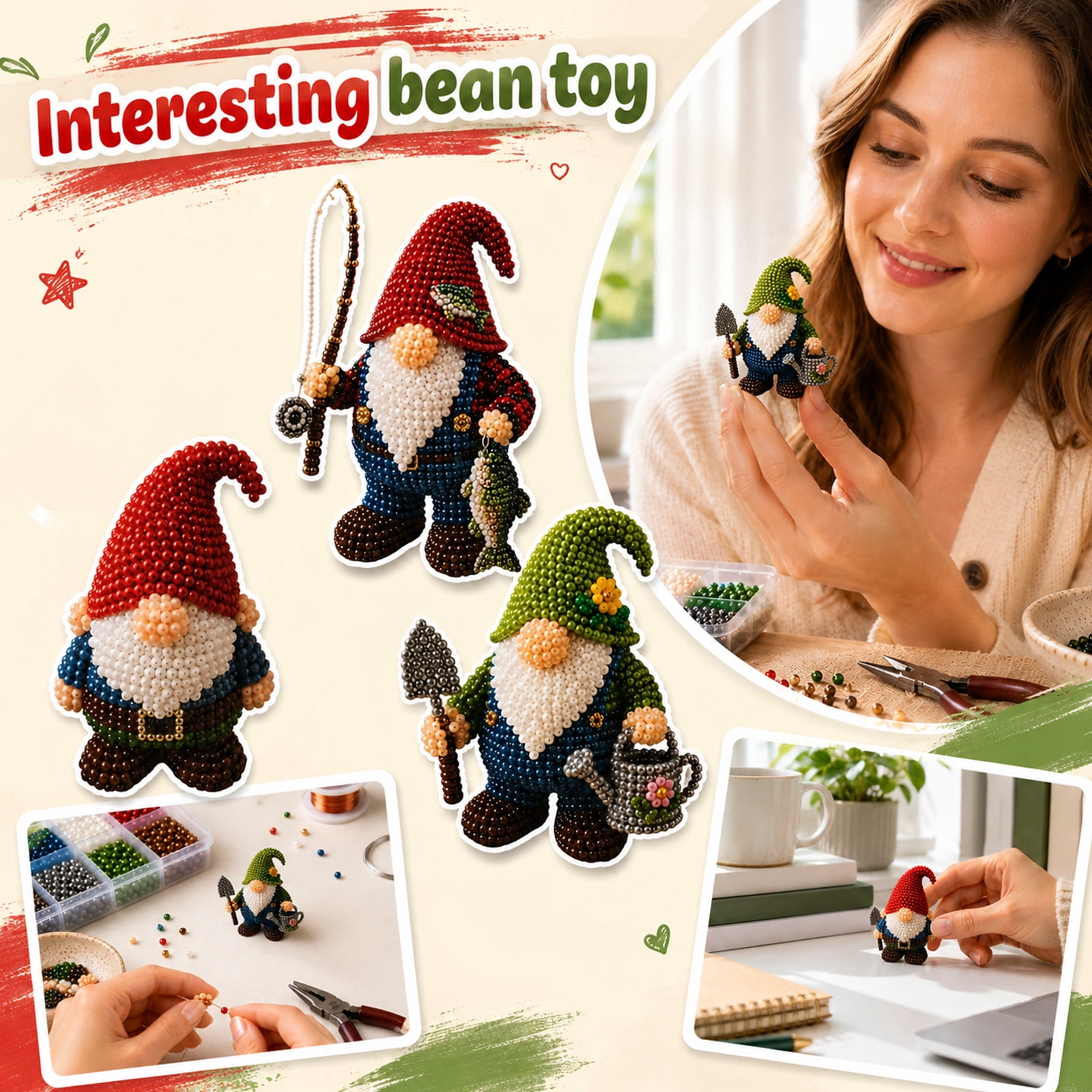 2026 New 3D Beaded Gnome Craft Kit, All inclusive accessories package ...