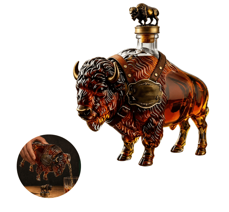 2026 New 3D Bison Decanter, 10.1oz Glass Liquor Bottle with Leak Proof ...