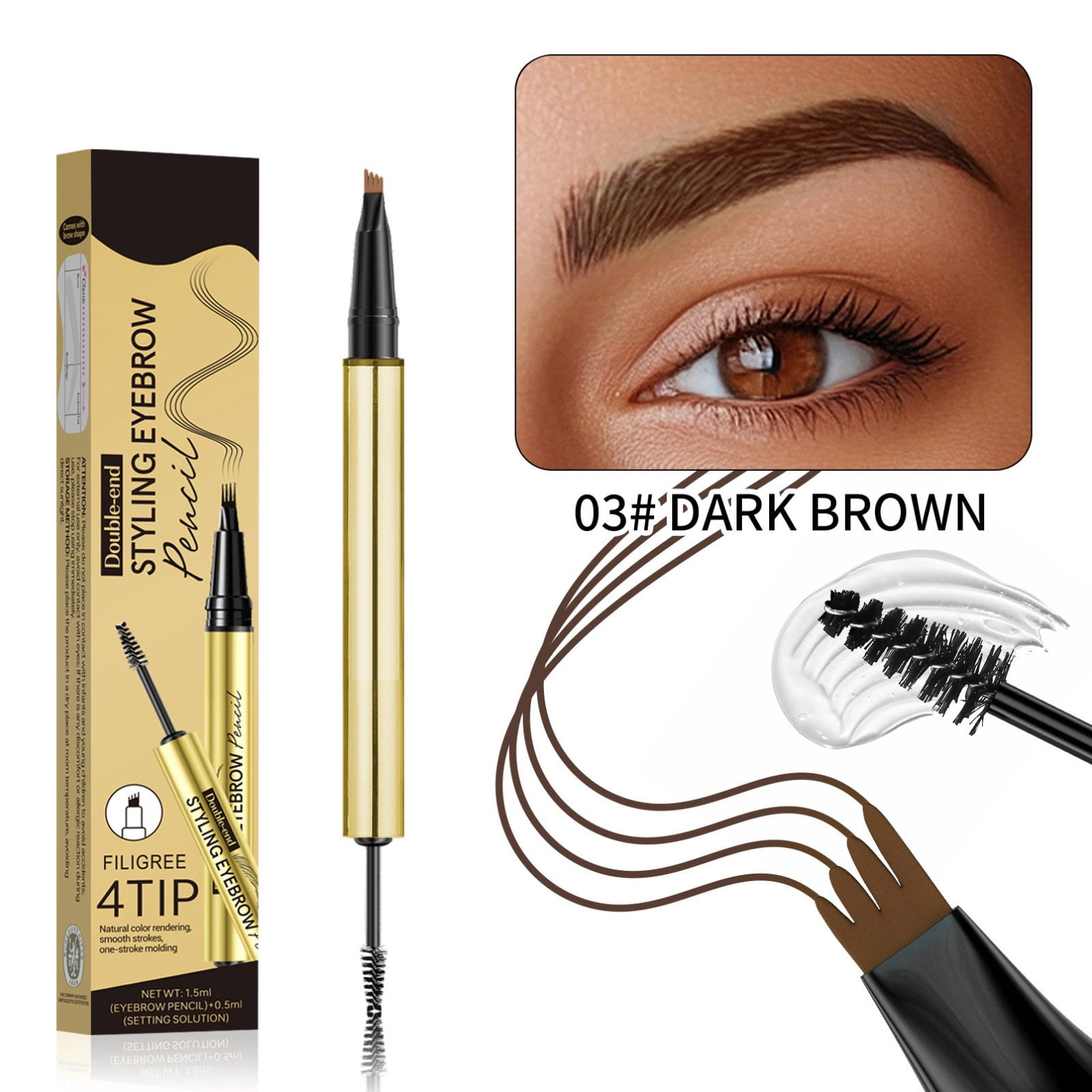 2026 New 4 Fork Tip Eyebrow Pen - 2-in-1 Waterproof Brow Pencil with ...