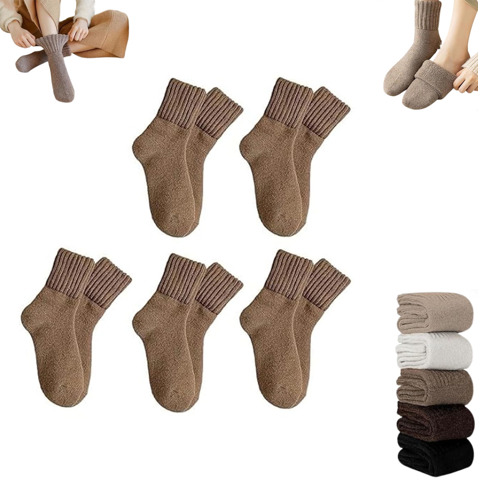 2026 New 5 Pairs Women's Solid Mid-calf Socks, Soft Comfy Warm Thick ...