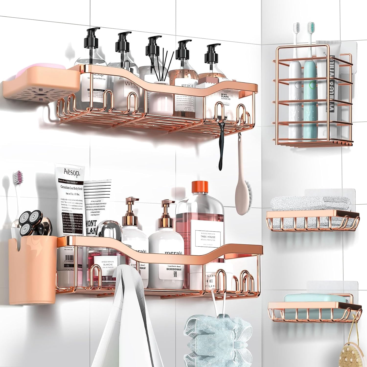 2026 New 7-Pack Adhesive Shower Caddy, Rustproof Stainless Steel No ...