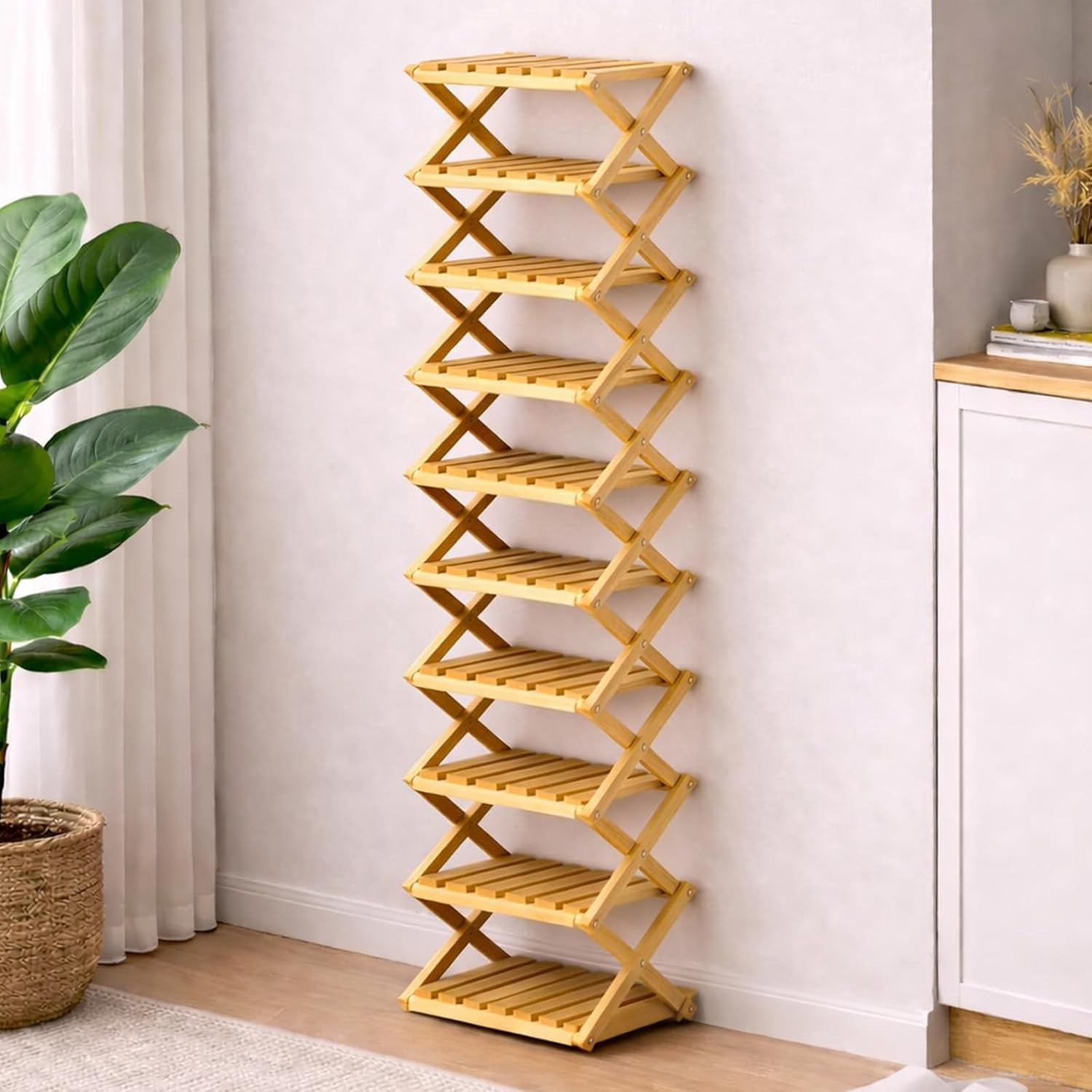 2026 New 9 Tier Bamboo Shoe Rack, Bamboo Shoe Storage Rack, Foldable ...