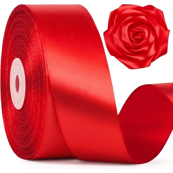 2026 New Arrival 1.5 Inch Red Polyester Satin Ribbon 50 Yards, Gloss ...