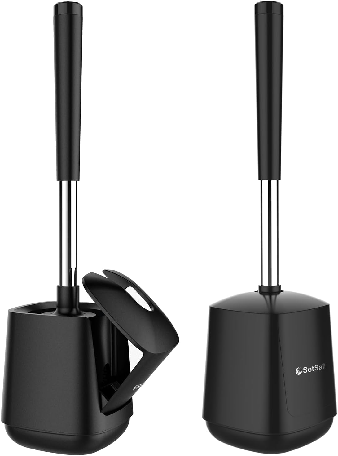 2026 New Arrival 2 Pack Black Self Closing Toilet Brush Set, Ventilated ...