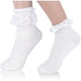 2026 New Arrival 2 Pairs Women White Ruffle Ankle Socks, Turn Cuff Lace ...