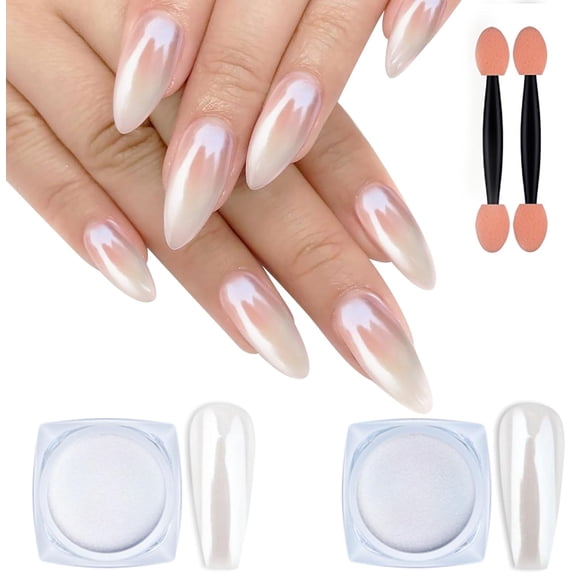 2026 New Arrival 2Pcs White Pearl Chrome Nail Powder, Iridescent Aurora ...