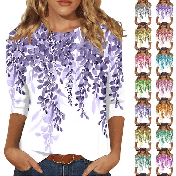 2026 New Arrival Women Three Quarter Sleeve Tunic Solid Color Crew Neck ...