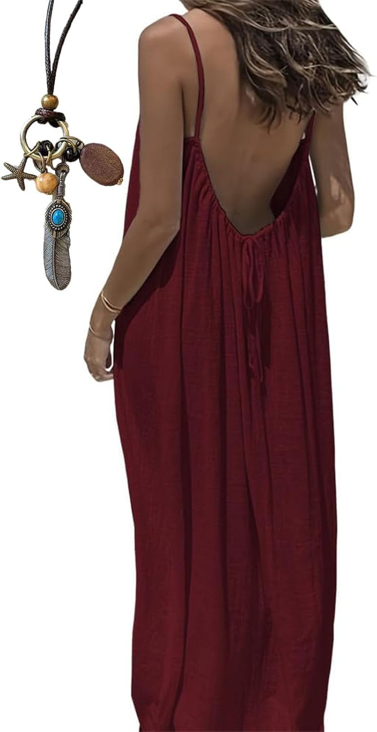 2026 New Backless Cami Dresses for Women, Women's Solid Color Backless ...