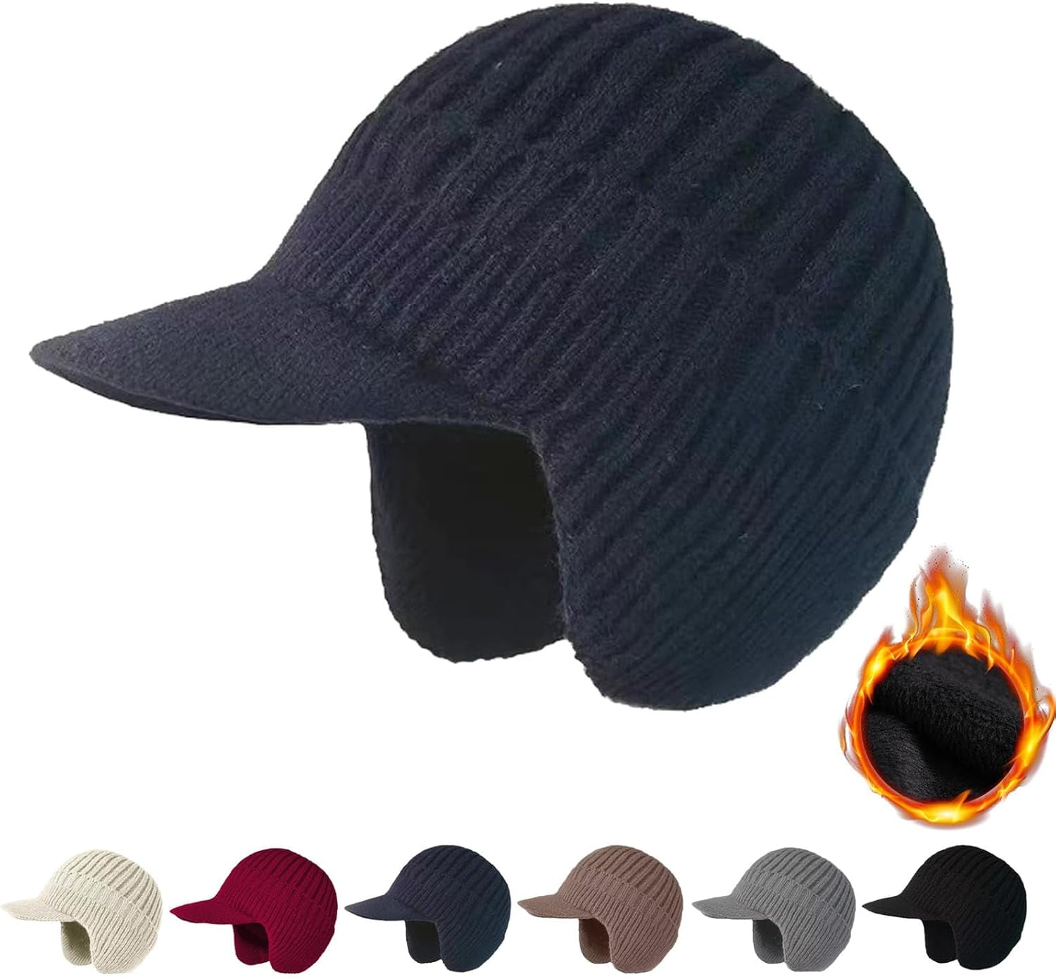 2026 New Beanie with Brim and Ear Flaps for Women Men, Knitted Beanie ...