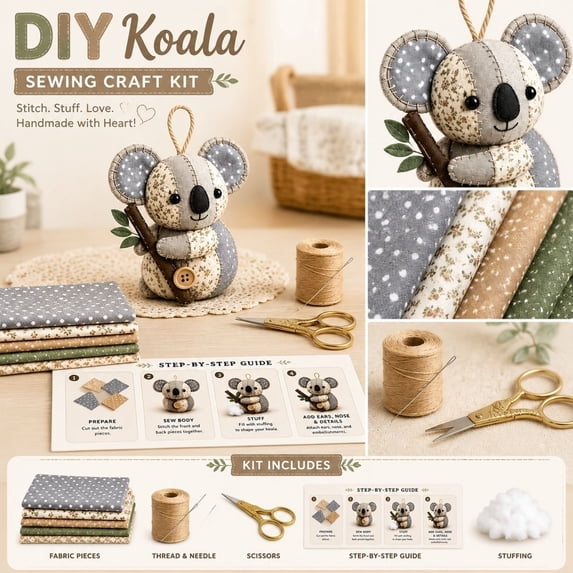 2026 New Beginner Friendly Koala DIY Patchwork Kit, Pre-Cut Fabric ...