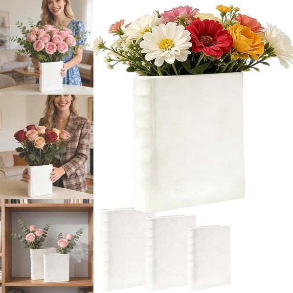 2026 New Blank Book Vase - Funny Ceramic Book Vase for Flowers, Unique ...
