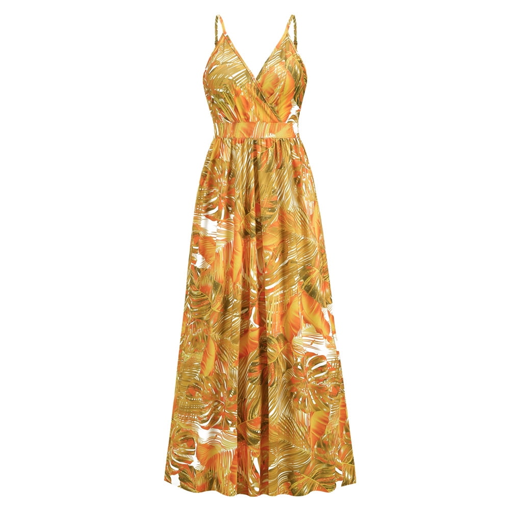 2026 New Bohemian Style Women's Tropical Palm Leaf Print Spaghetti ...