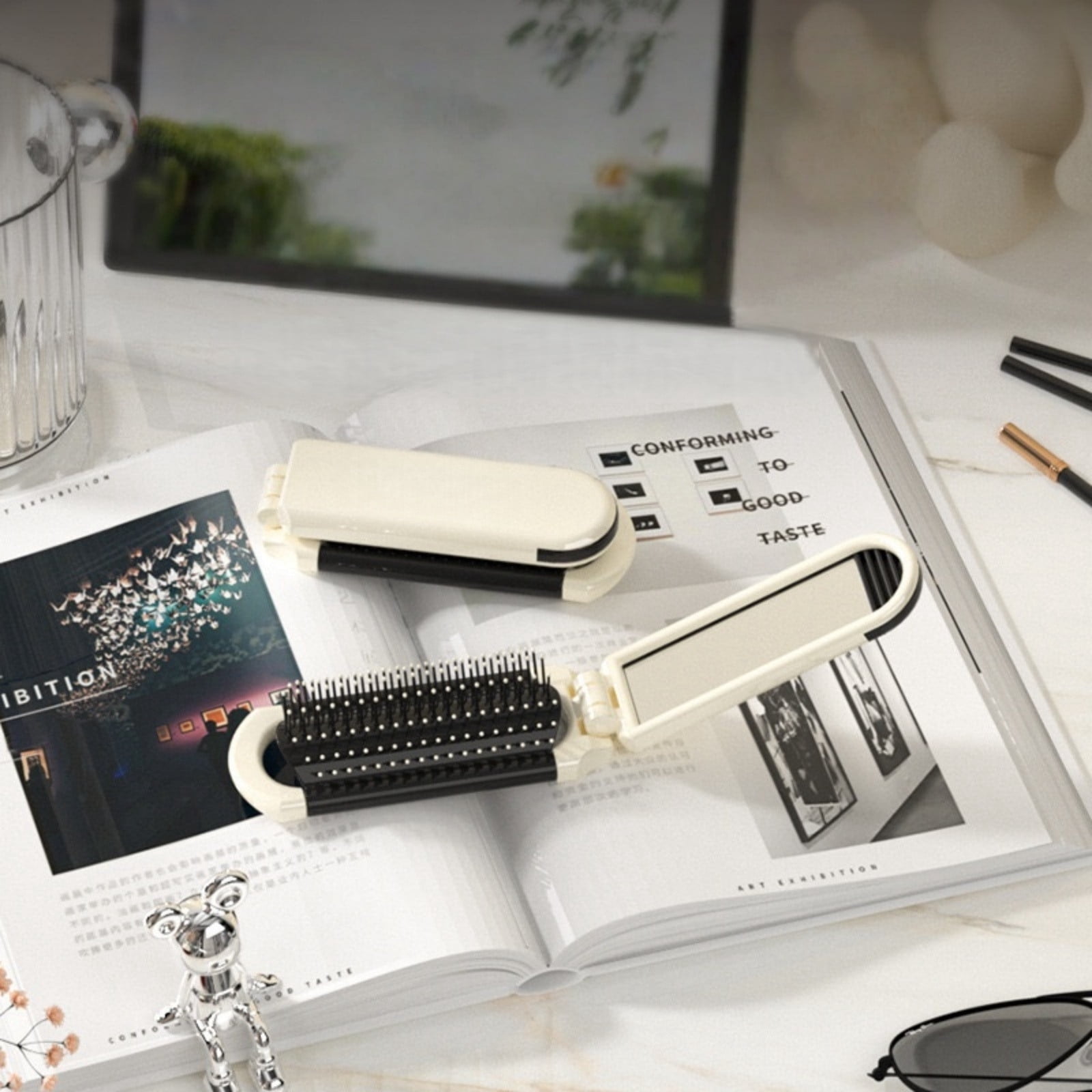 2026 New Brushes Foldable Mirror Brush Portable Compact Hair Brush With ...