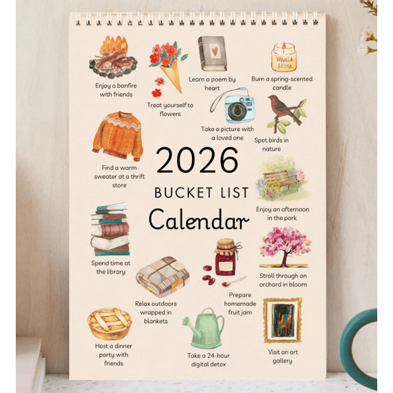 2026 New Bucket List Calendar with lllustrated Pages - Inspirational ...