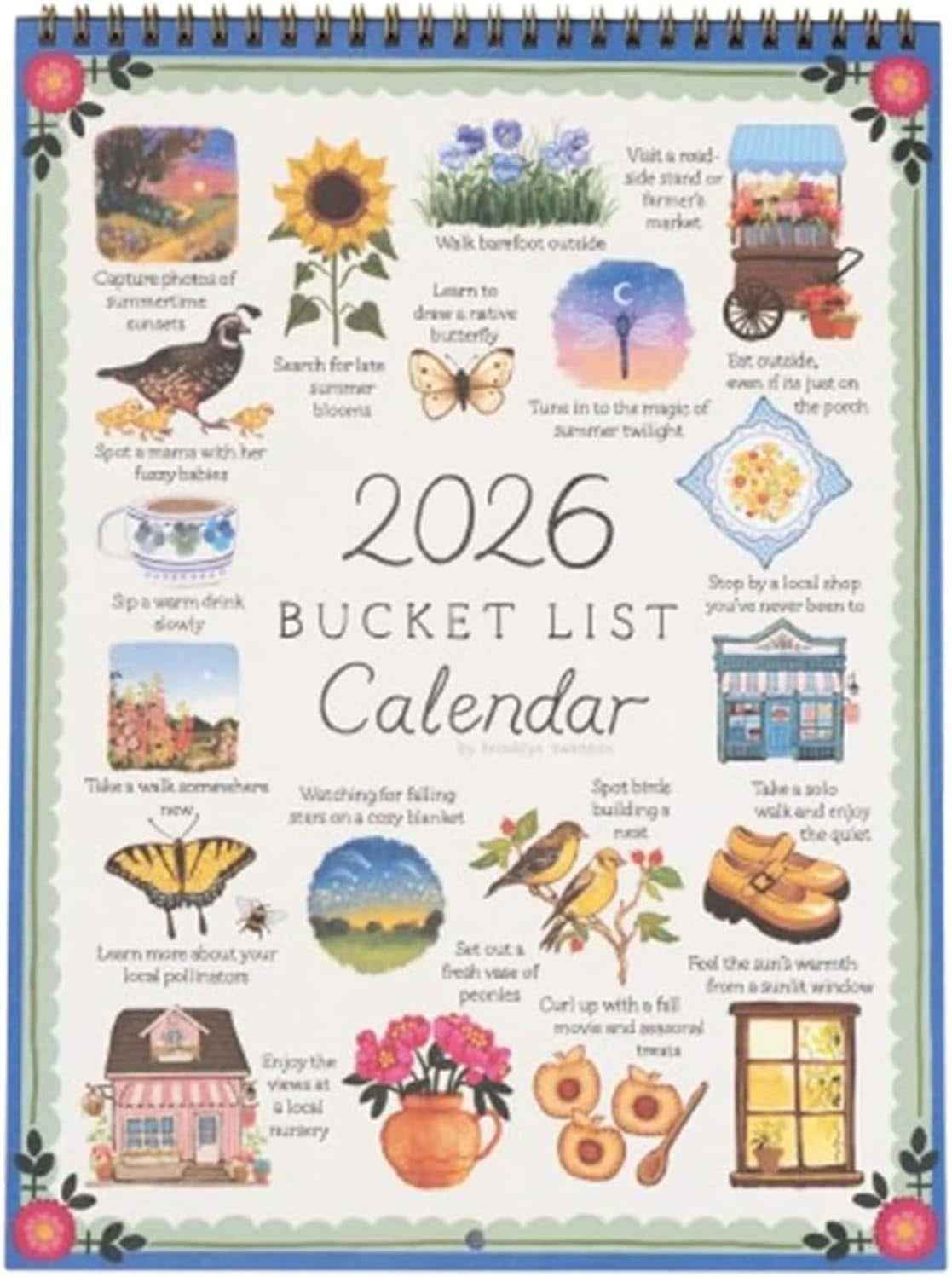 2026 New Bucket List Calendar with lllustrated Pages - Spiral Bound ...