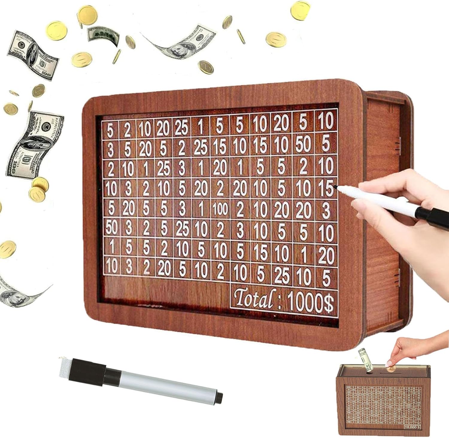 2026 New Cash Vault Wooden Savings Box, 10000 Savings Challenge Box ...