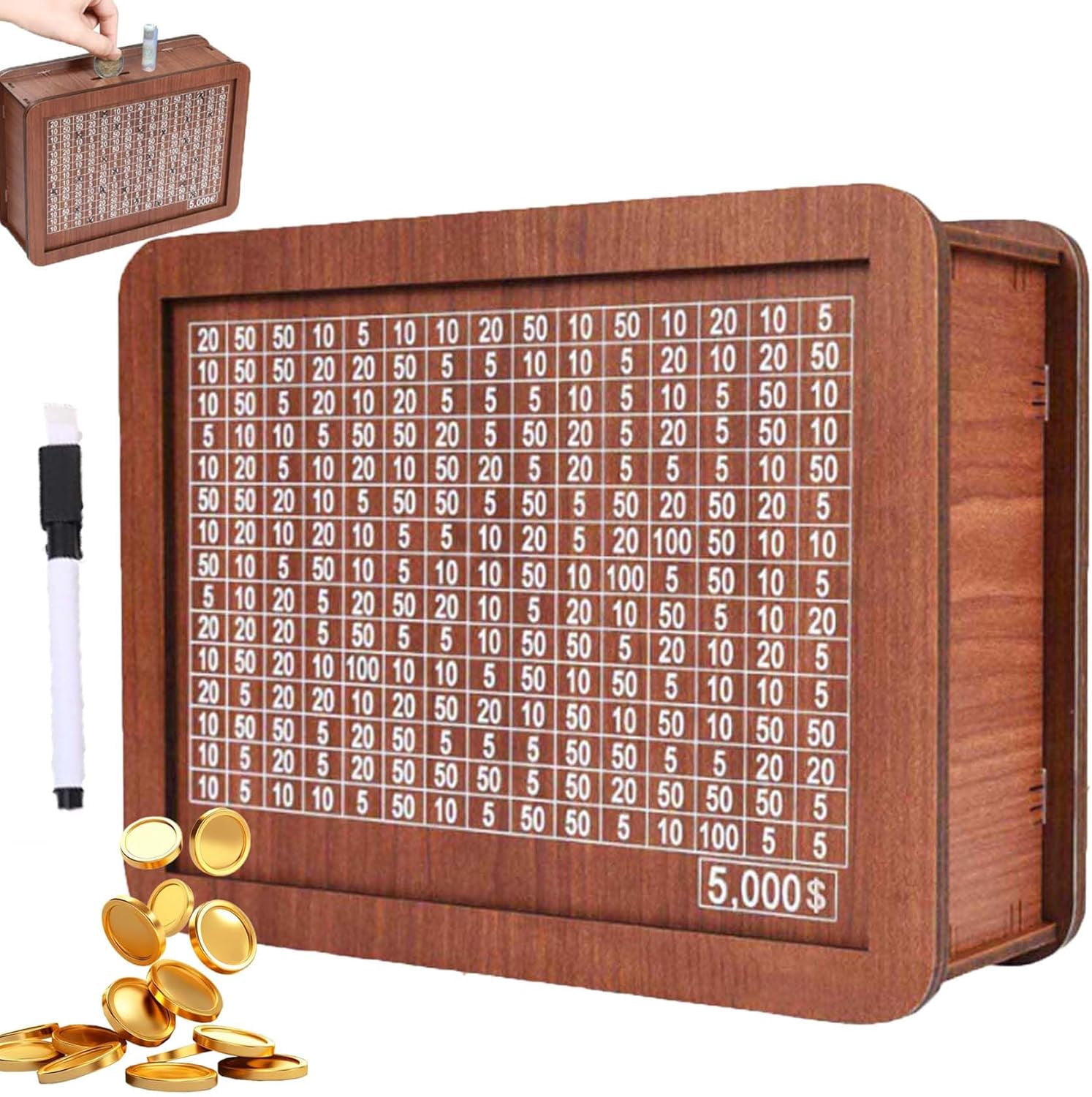 2026 New Cash Vault Wooden Savings Box, Savings Challenge Box,Wooden ...