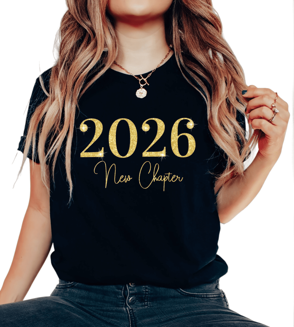2026 New Chapter Print Tshirt Graphic Tees Shirts Black Gold Glitter ...