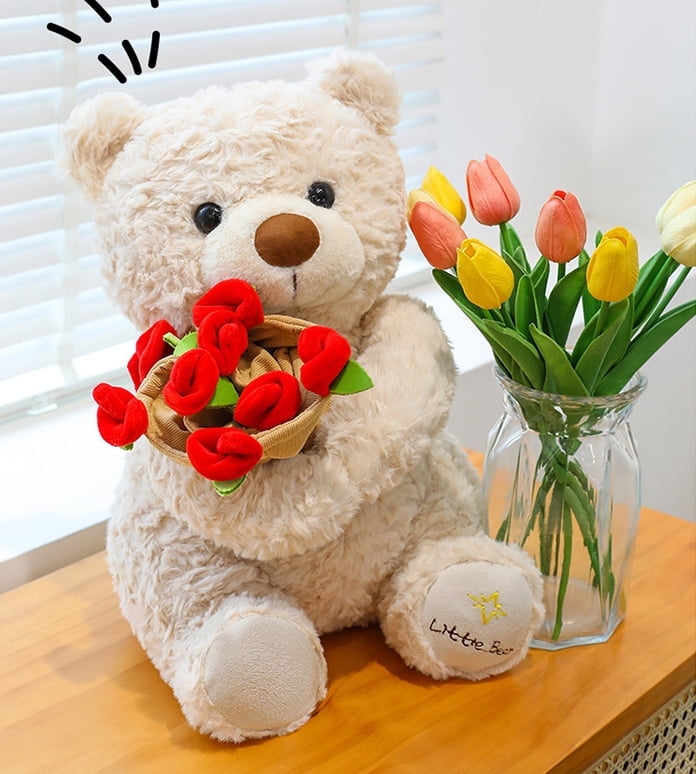 2026 New Christmas Teddy Bear with Bouquet, Bloom Bear Plush Toy with ...