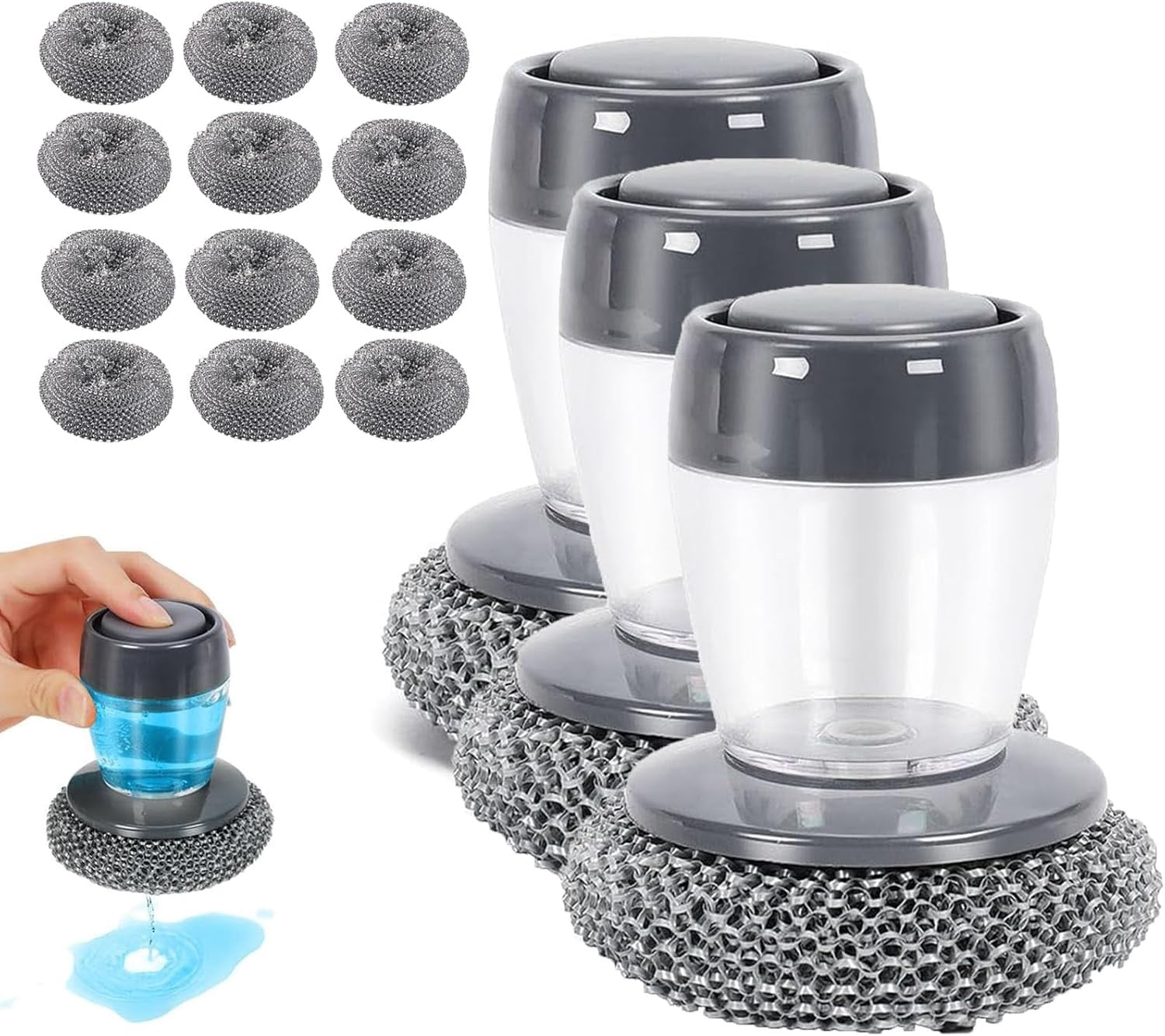 2026 New Comfort Grip Soap Dispensing Kitchen Scrub with 4 Cleaning ...