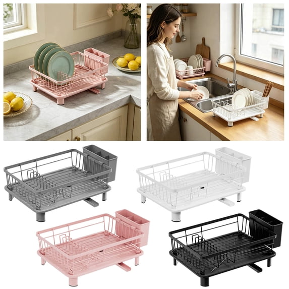 2026 New Countertop Dish Drying Rack with Utensil Holder & Rotatable ...