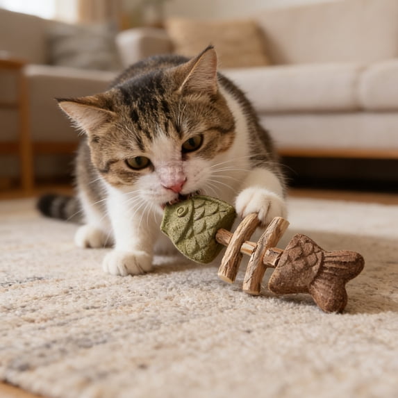 2026 New Creative Fish Bone Cat Dental Chew Toy, Natural Fishbone ...