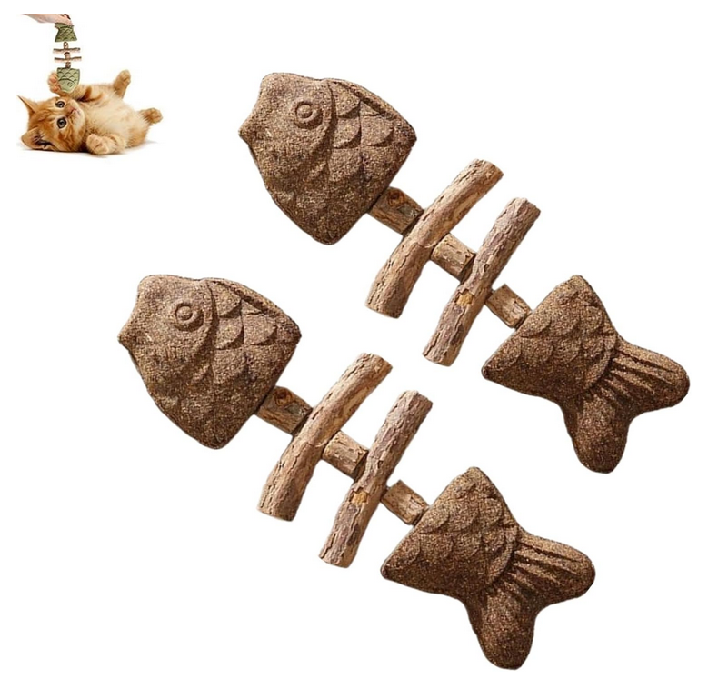 2026 New Creative Fish Bone Cat Toy, Wooden Catnip Teeth Cleaning Stick ...